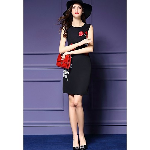Women's Party/Cocktail Street chic Shift Dress,Jacquard Round Neck ...